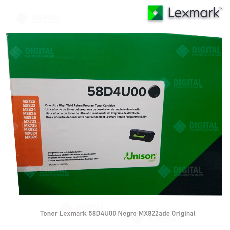 Toner Lexmark 58D4U00 Negro MX822ade Original - LYM DIGITAL